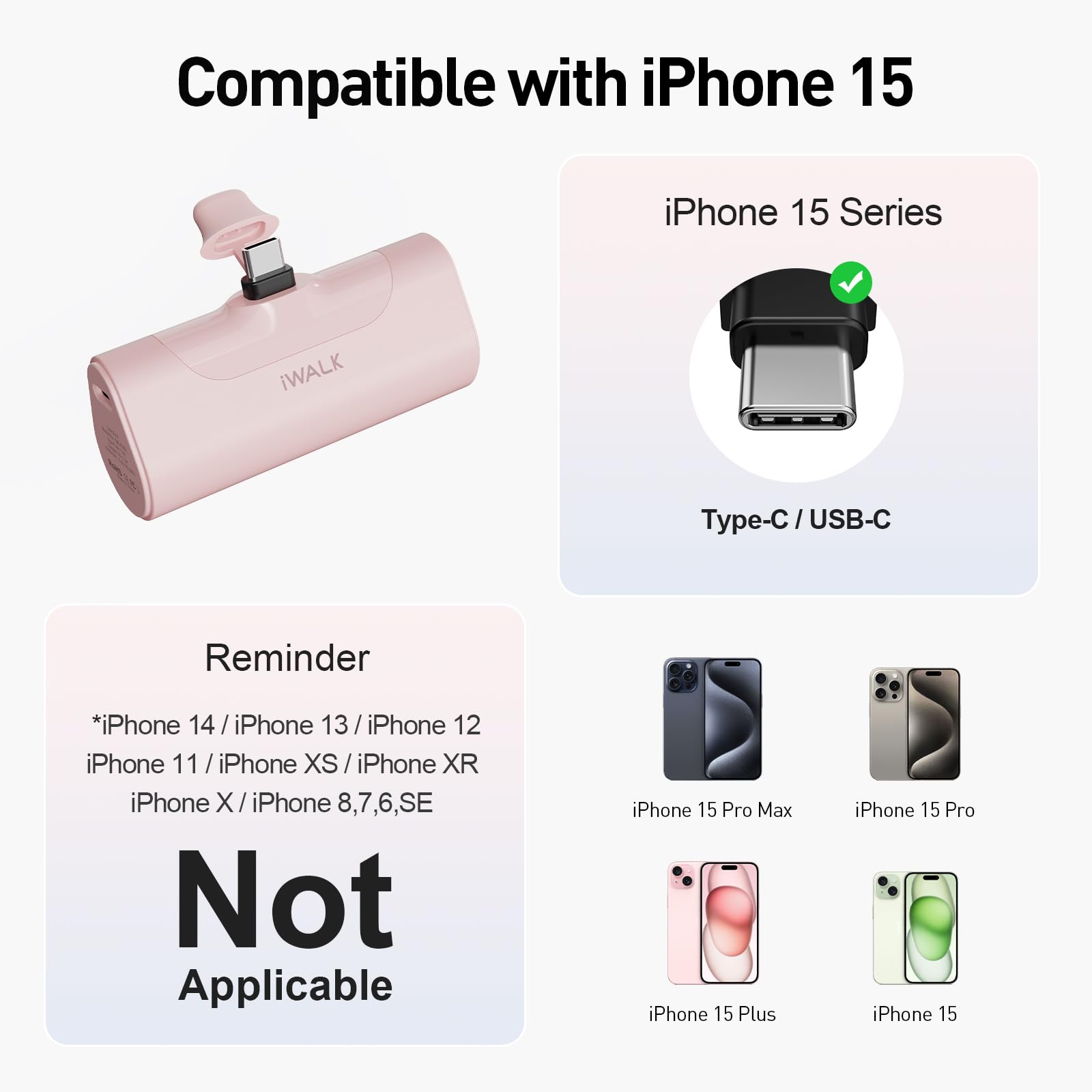 iWALK iPhone 15 Portable Charger 4500mAh 20W USB C Small Power Bank Fast Charging Battery Pack Compatible with iPhone 15,15 Plus,15 Pro,15 Pro Max,iPad, AirPods,Black