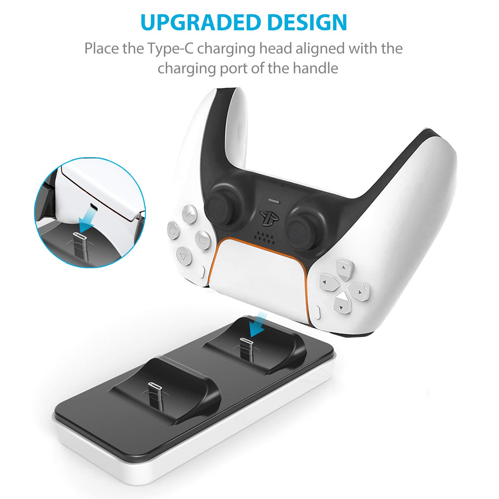 KINGTOP PS5 Controller Charging Station, PS5 Controller Charger Compatible with Sony Playstation 5/PS5 DualSense Wireless Controller (Cable Included)