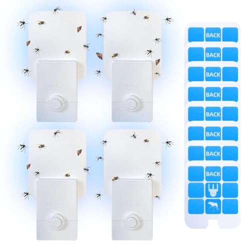 Plug in Bug Light Trap, Flying Insect Trap, Mosquito Killer, Indoor Fly Trap for Gnat Moth Houseflies Fruit Flies, White, 4 Device&8 Refill Home Indoor Use