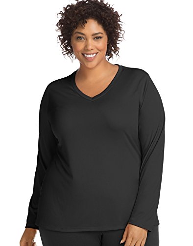 Just My Size Women's Plus Size Active Long Sleeve Cool Dri V-Neck Tee, Black, 5X
