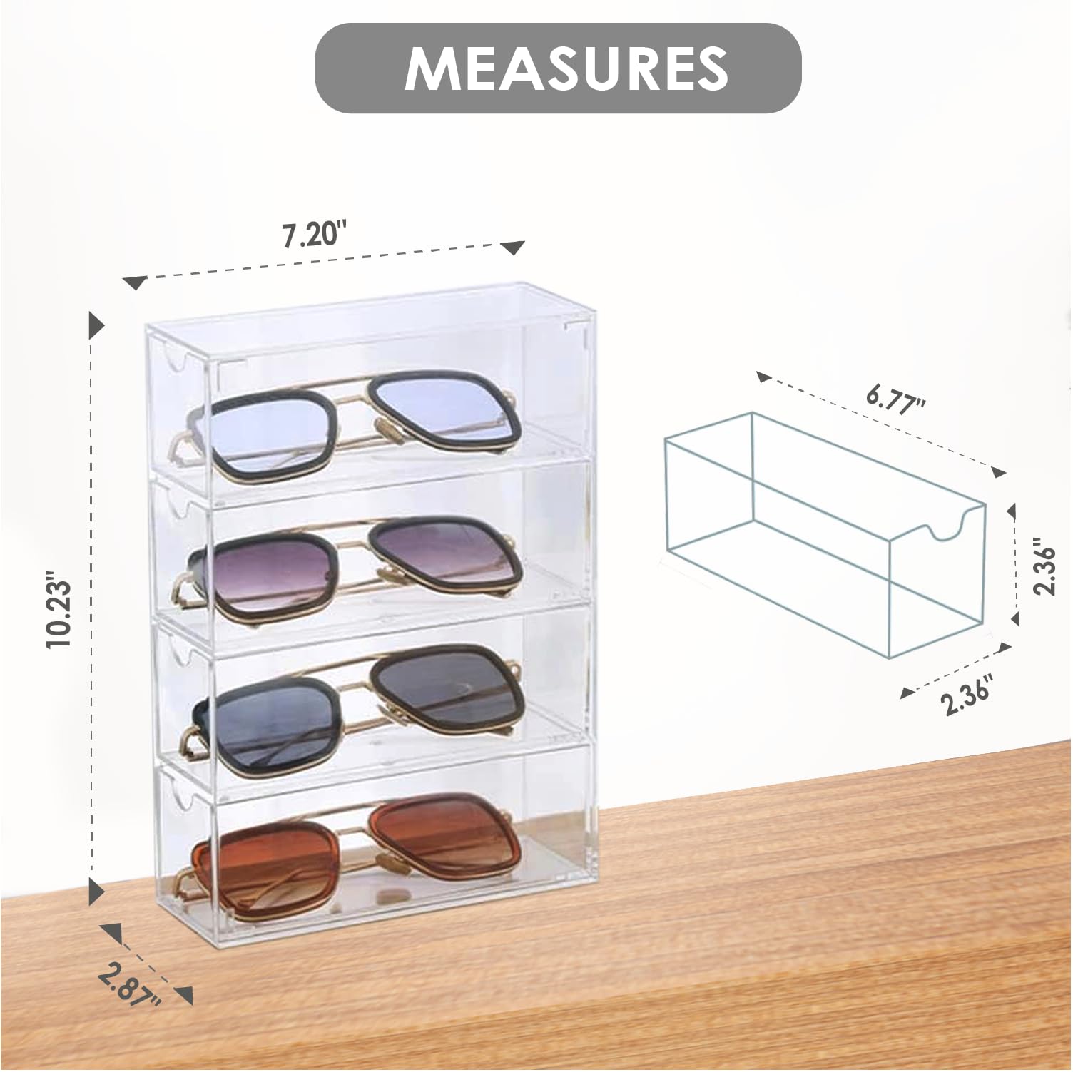 Premium Acrylic Sunglasses Organizer - Stylish Display For Your Sunglasses Collection, Transparent And Multifunctional Eyeglass Organizer Storage with 4 Boxes