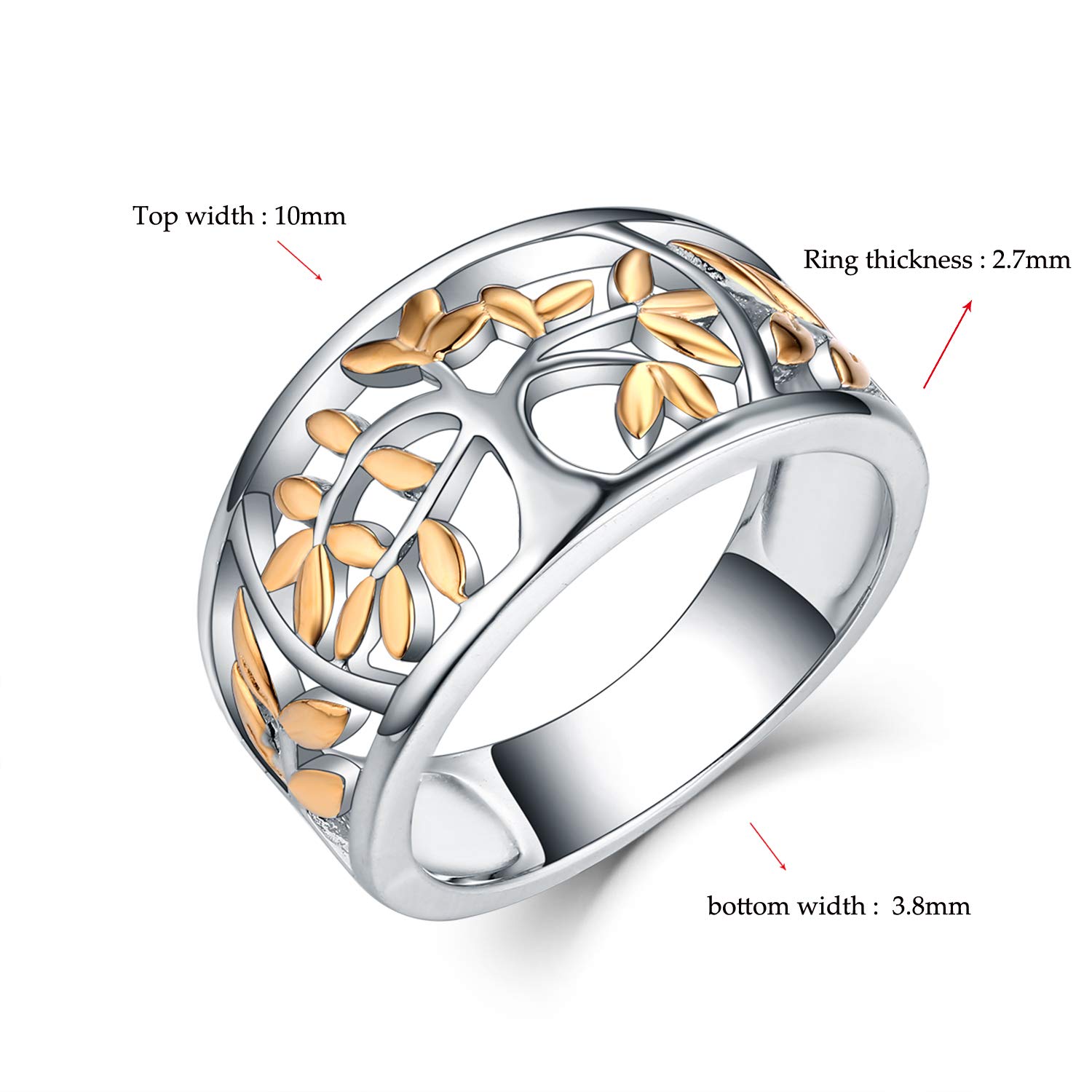 JO WISDOM 925 Sterling Silver Gold Tree Of Life Ring Anniversary Rings Size 8