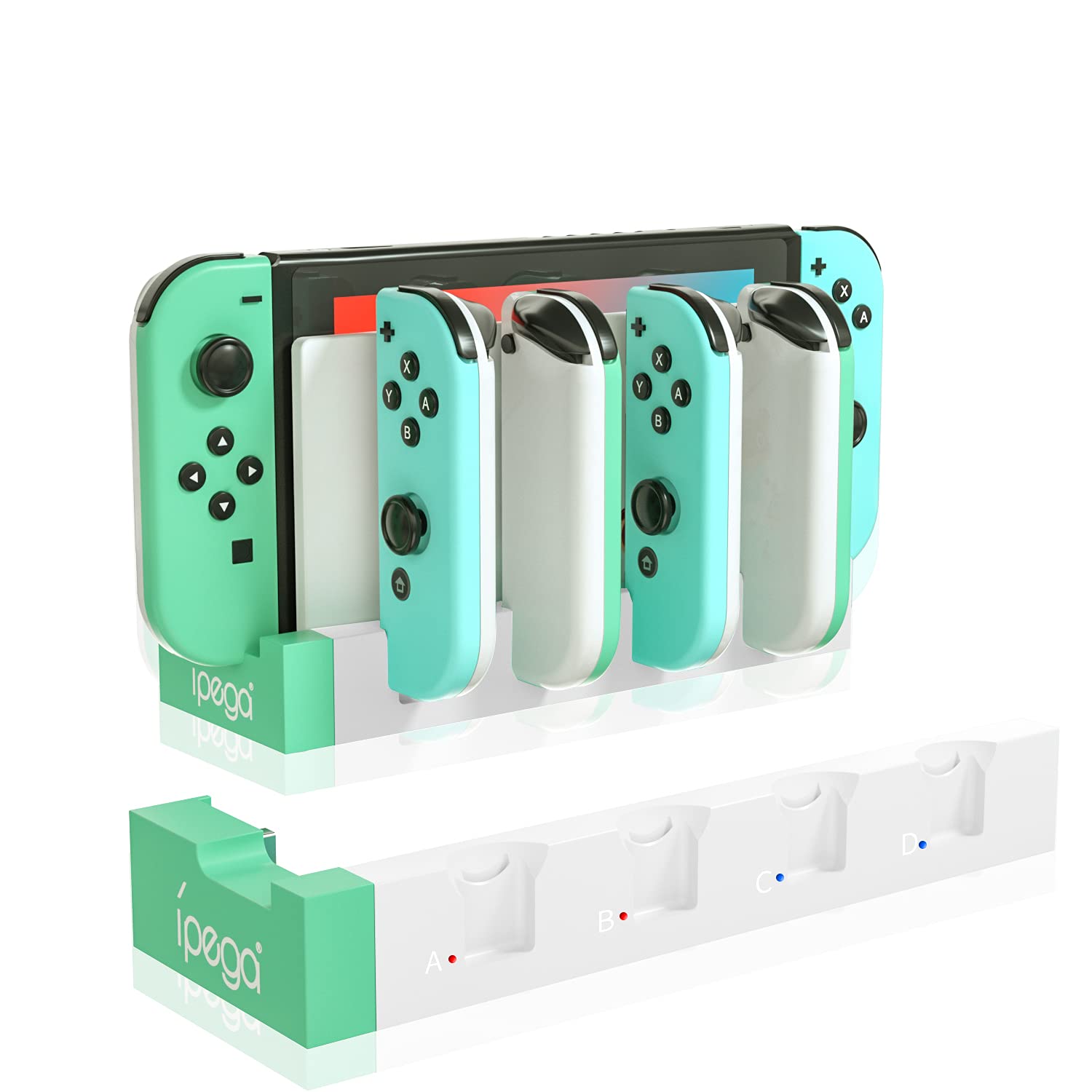 Joy Con Charger for Nintendo Switch, Controller Charger for Nintendo Switch with 6 Cat Claw Joy Con Grips - GreenWhite