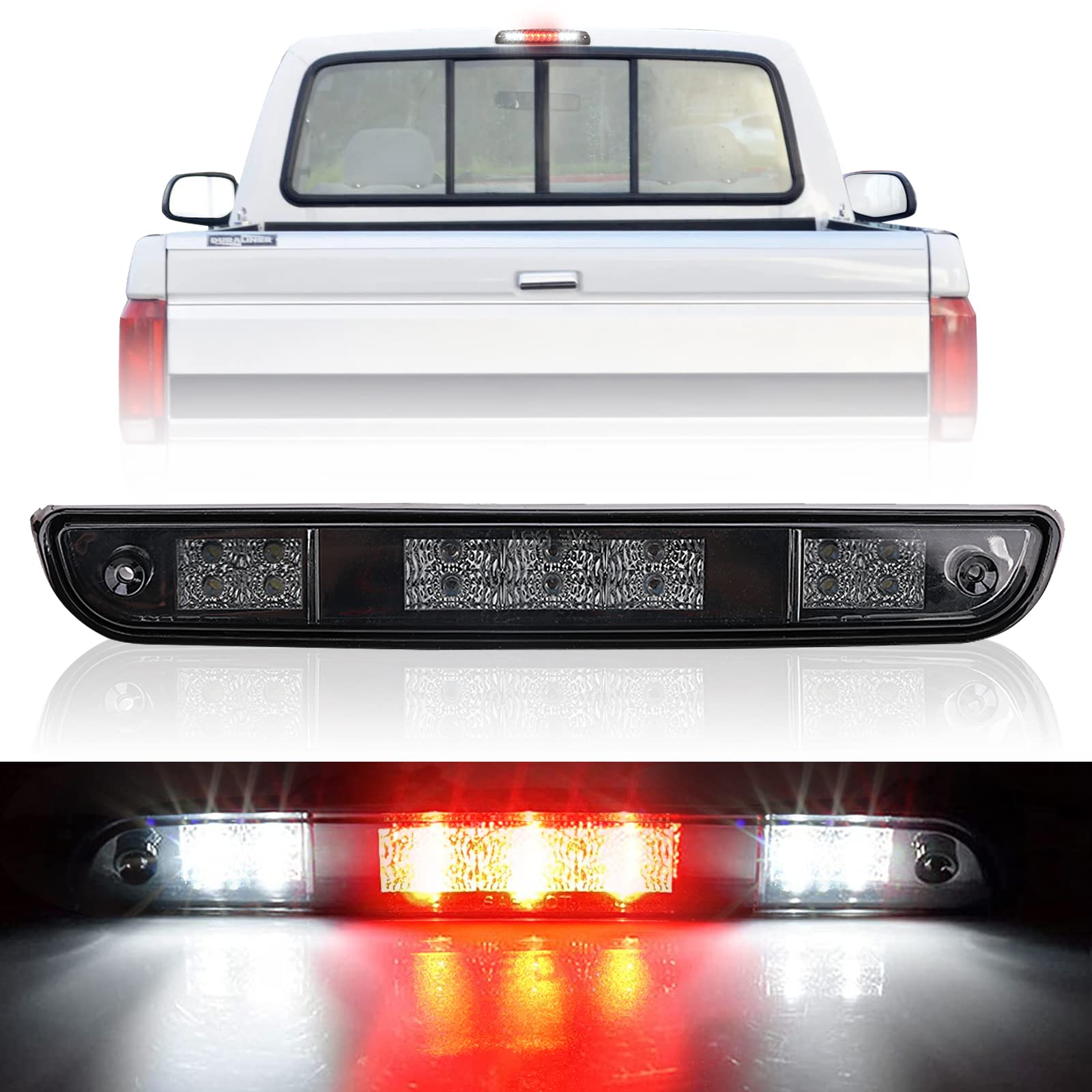 KanSmart 3rd Brake Light LED for 1992-1997 Ford F150 F250 F350 Bronco - Smoked Lens, High Mount, Reliable Performance, Foam Padded Back, 2-Year Warranty