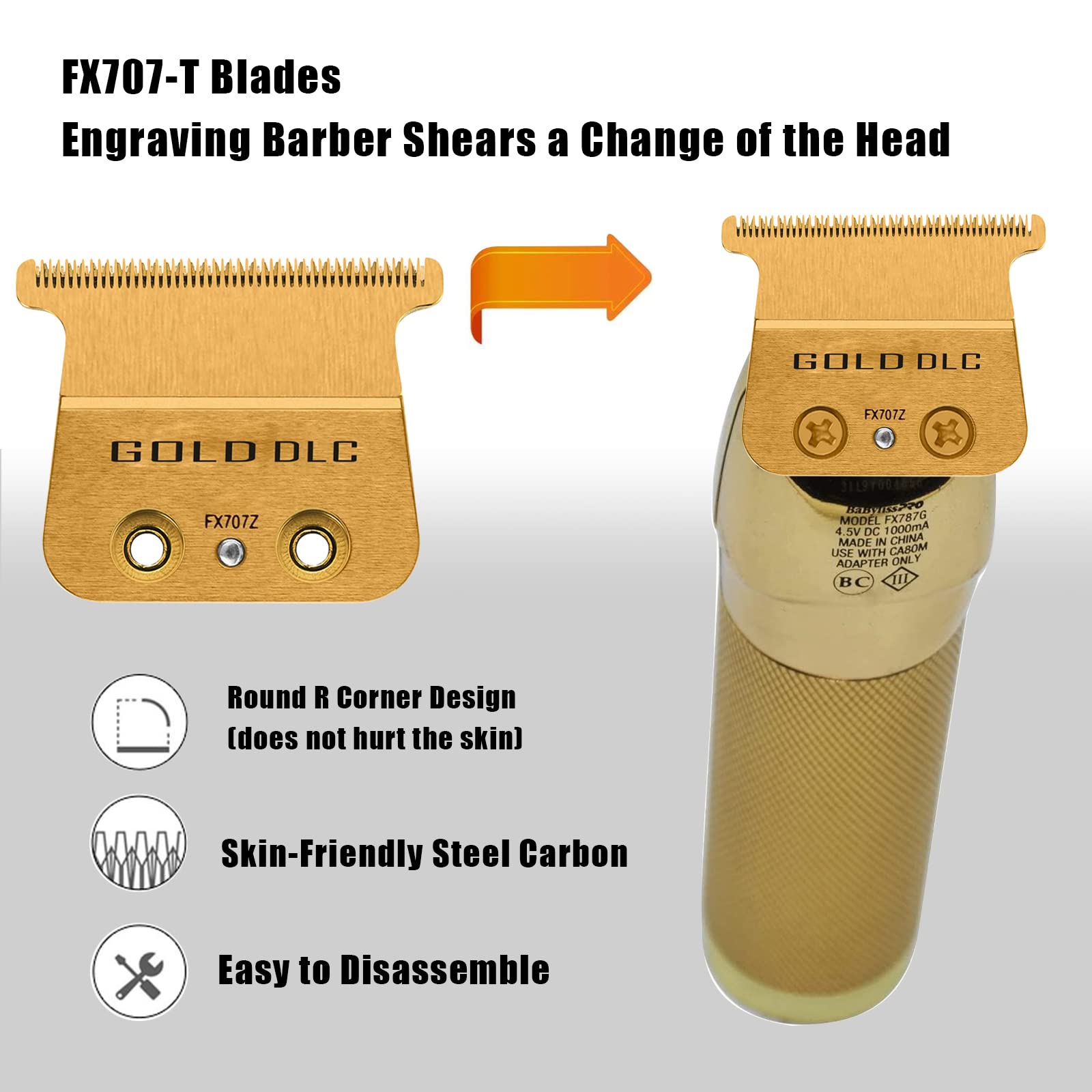 Shaver Replacement Foil and Cutters Compatible with FXFS2G & Replacement Blade for Outlining Hair Trimmers FX707Z DLC, Trimmer Blade Sets, Compatible with BaBylissPRO, Gold