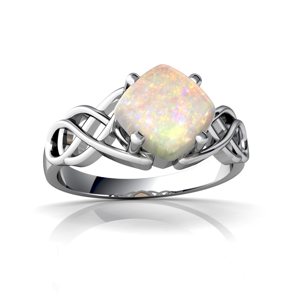 Jewels For Me 14kt White Gold Opal 6mm Cushion Celtic Knot Ring - Size 6