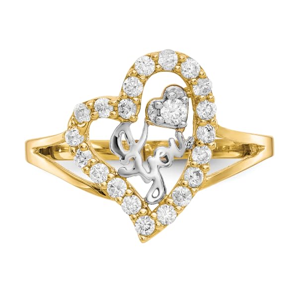 IceCarats 10K Yellow Gold White I Love You Cubic Zirconia CZ Heart Ring Size 6