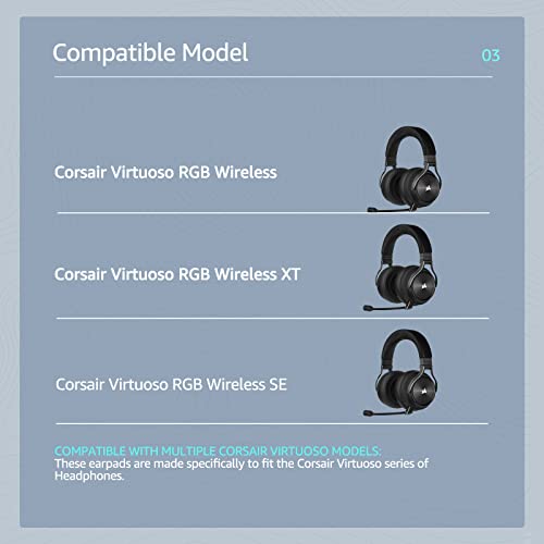 Wzsipod Specialized Replacement Earpad for Corsair Virtuoso Gaming Headset, Corsair Virtuoso Earpads Replacement with Smooth Fabric & High-Density Memory Foam, Sound Isolation (Classic Black)