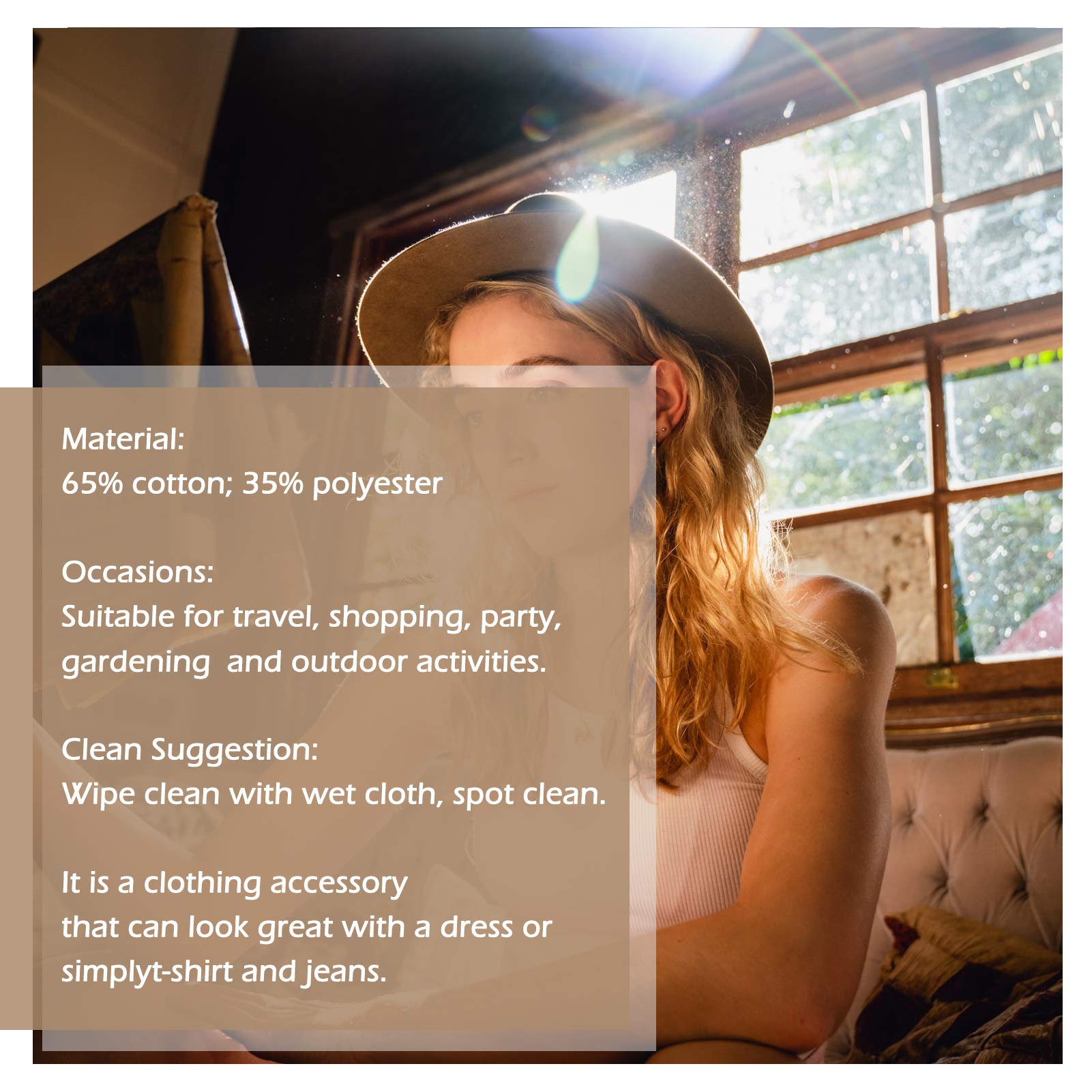 Lisianthus Women's Wide Brim Felt Fedora Retro Panama Hat with Belt Buckle (U-Shaped Buckle Creamy, M)