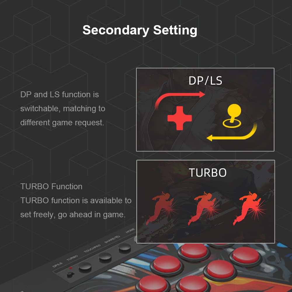 PXN X8 Street Fighter Stick Arcade Joystick, Mechanical Buttons, Keyboard-Style Direction Keys, Turbo Functions, Switchable Joystick Modes, Suitable for PS3 / PS4 / Nintendo Switch / PC Windows