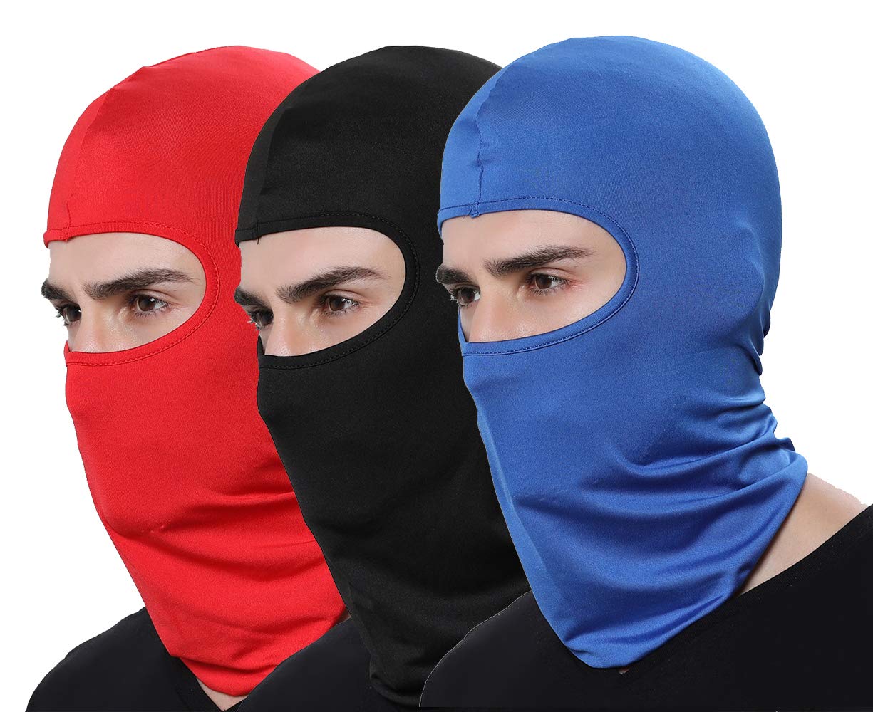 JANSONG Pack of 3 Ski Sun Mask Windproof Sunscreen Motorcycle Helmet -Outdoor Paintball Hunting Fishing Balaclava Face Masks Blue Red Black