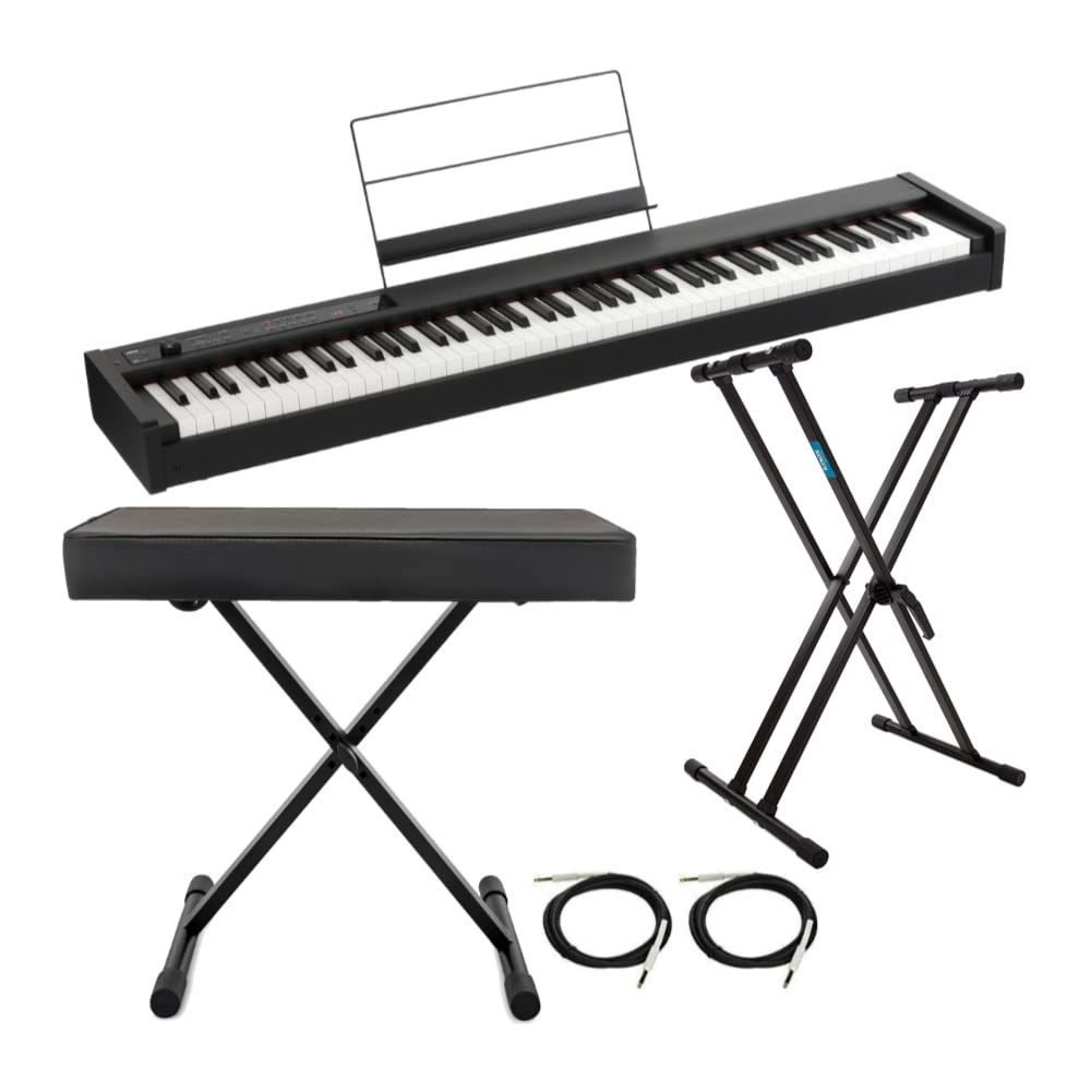 Korg D1 88-Key Digital Piano Bundle with Keyboard Bench, X Keyboard Stand, and Cables (2-Pack) (5 Items)