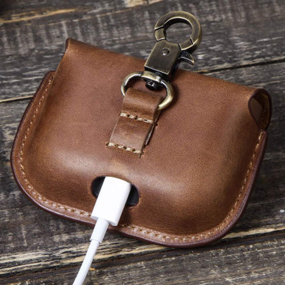 Jkhome Genuine Leather Sony Earphone Case Vintage Portable Protective Cover for Sony WF-1000XM3 with Keychain (Dark Coffee)