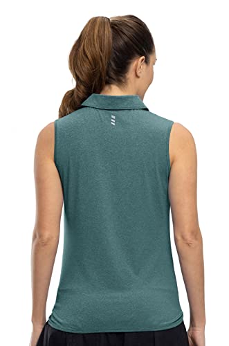 YSENTO Women's Golf Polo Shirts Tops Sleeveless Collared 1/4 Zip Dry Fit UV Protection Sun Shirts Denim Blue XL