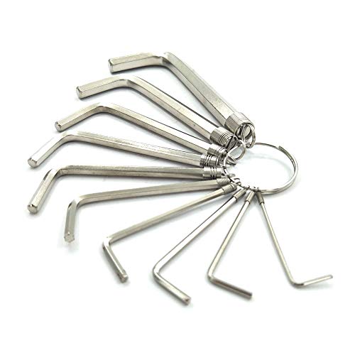 Sport Art 10 pcs Allen Wrench Hex Key Set with Keychain Allen Wrench Bike Repair Tool, L Shape, Wrench Size: 1.5mm, 2mm, 2.5mm, 3mm, 4mm, 5mm, 5.5mm, 6mm,8mm,10mm (silvery)