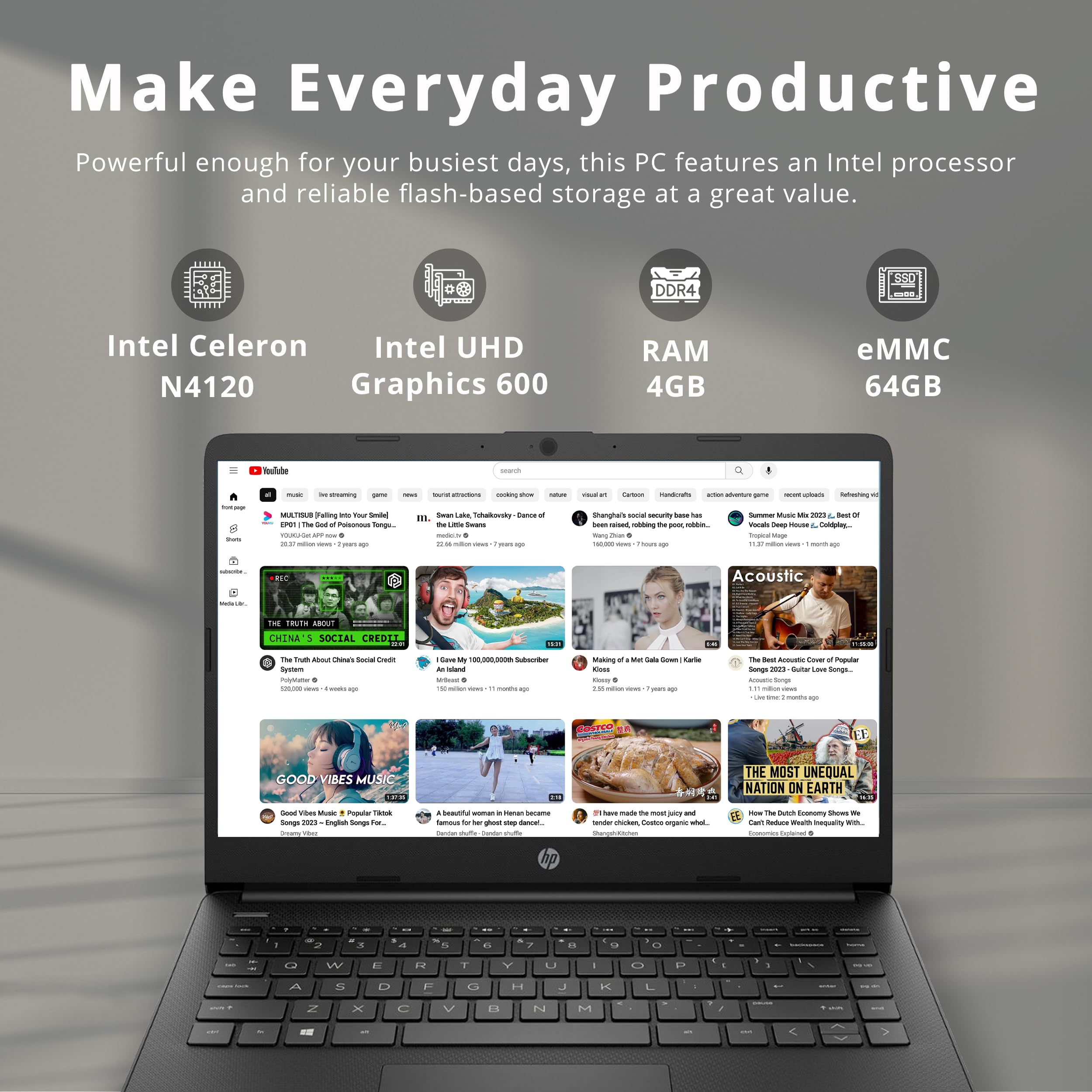 HP Stream 14" HD SVA Laptop, Intel Celeron N4120 Processor, 4GB RAM, 64GB eMMC Flash Memory, Intel UHD Graphics 600, 1-Year Office, Bluetooth, Win 11 S, Black, 32GB Hotface USB Card