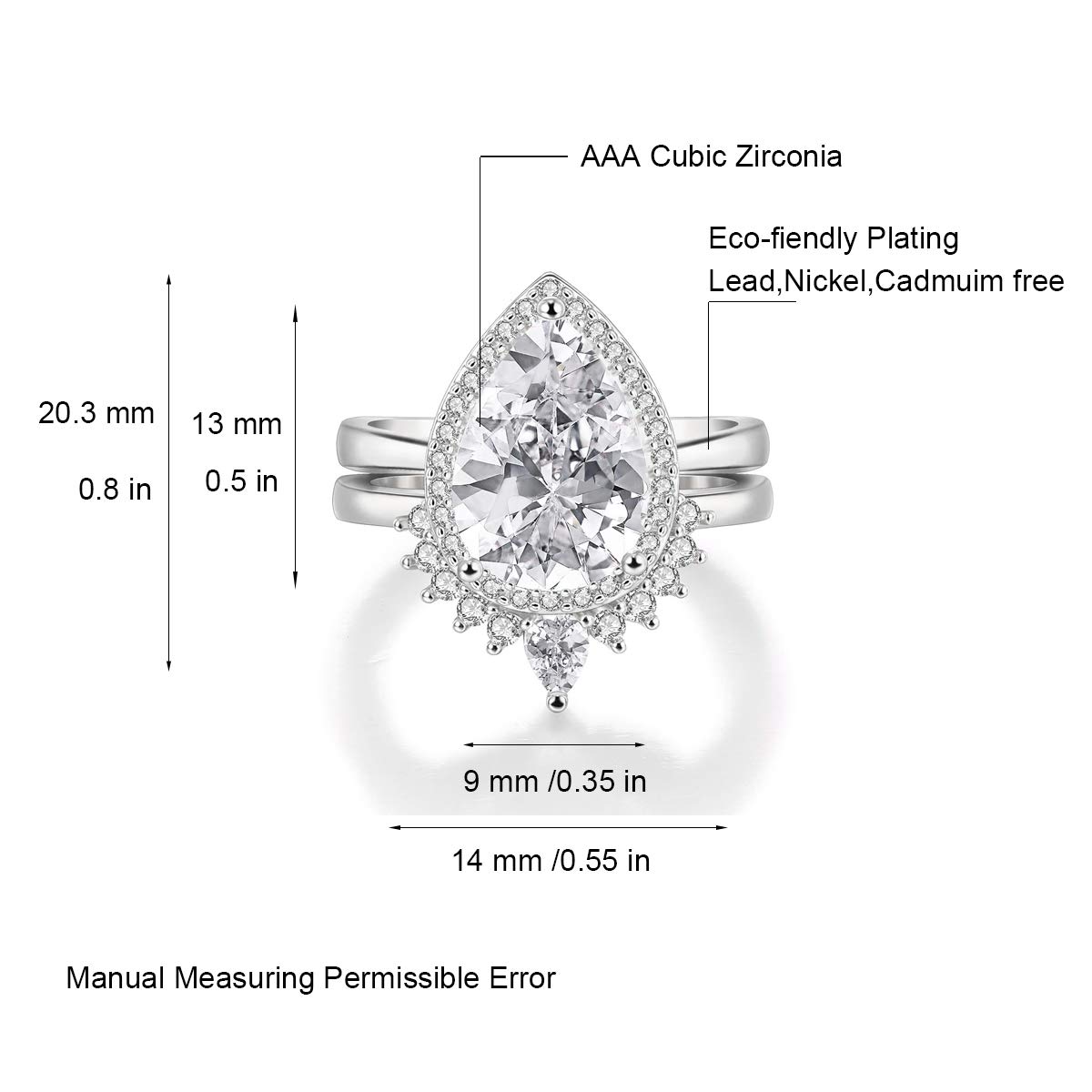 LAZLUVU 4.85 Carat Teardrop Cubic Zirconia Rings Set Wedding Engagement Promise White Gold Stackable Ring for Women Mothers Rings Gift Size 5