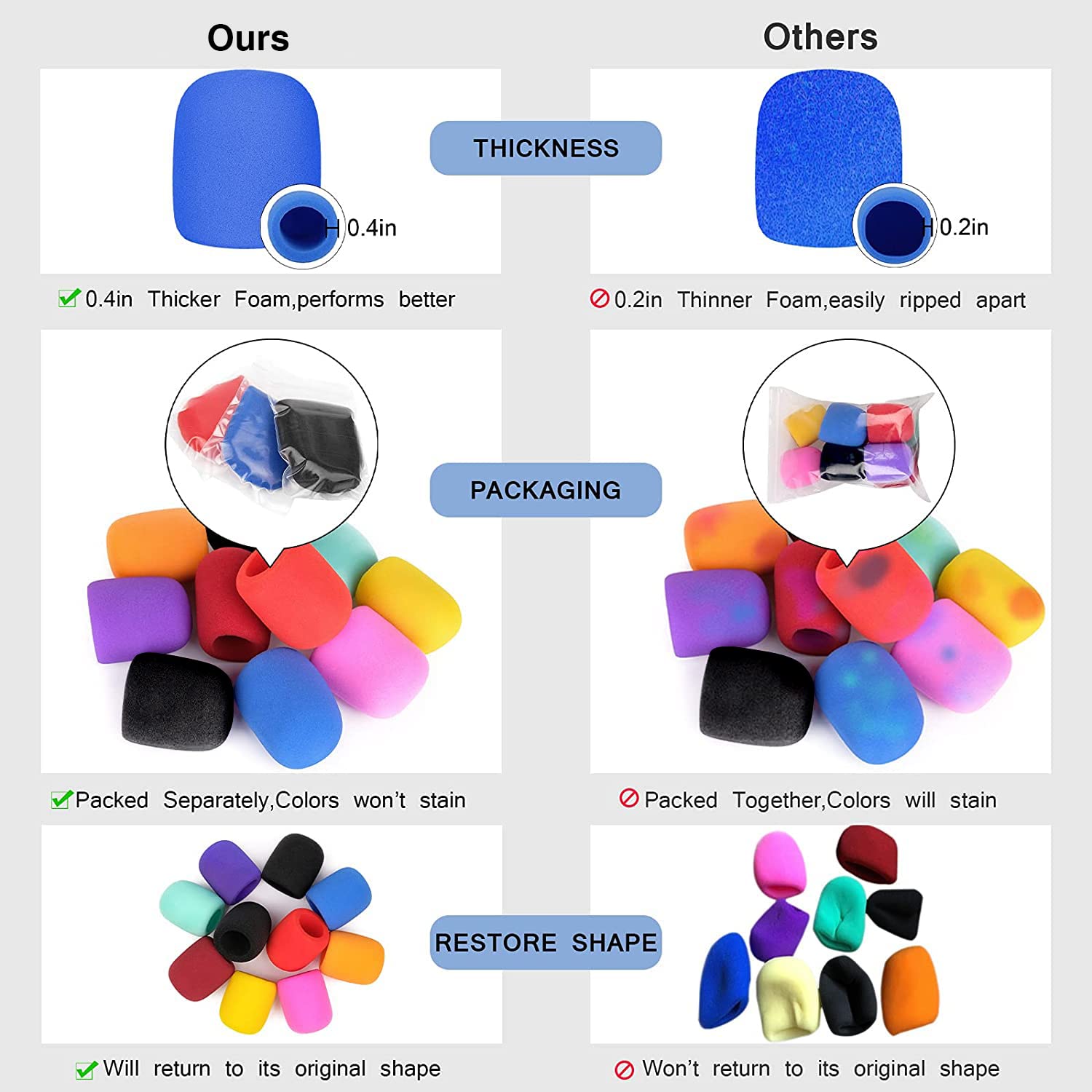 Microphone Windscreen, Colorful Mirophone Covers, Headset Windscreen,Mic Foam Covers for Varity of Headset,Colorful,10pack