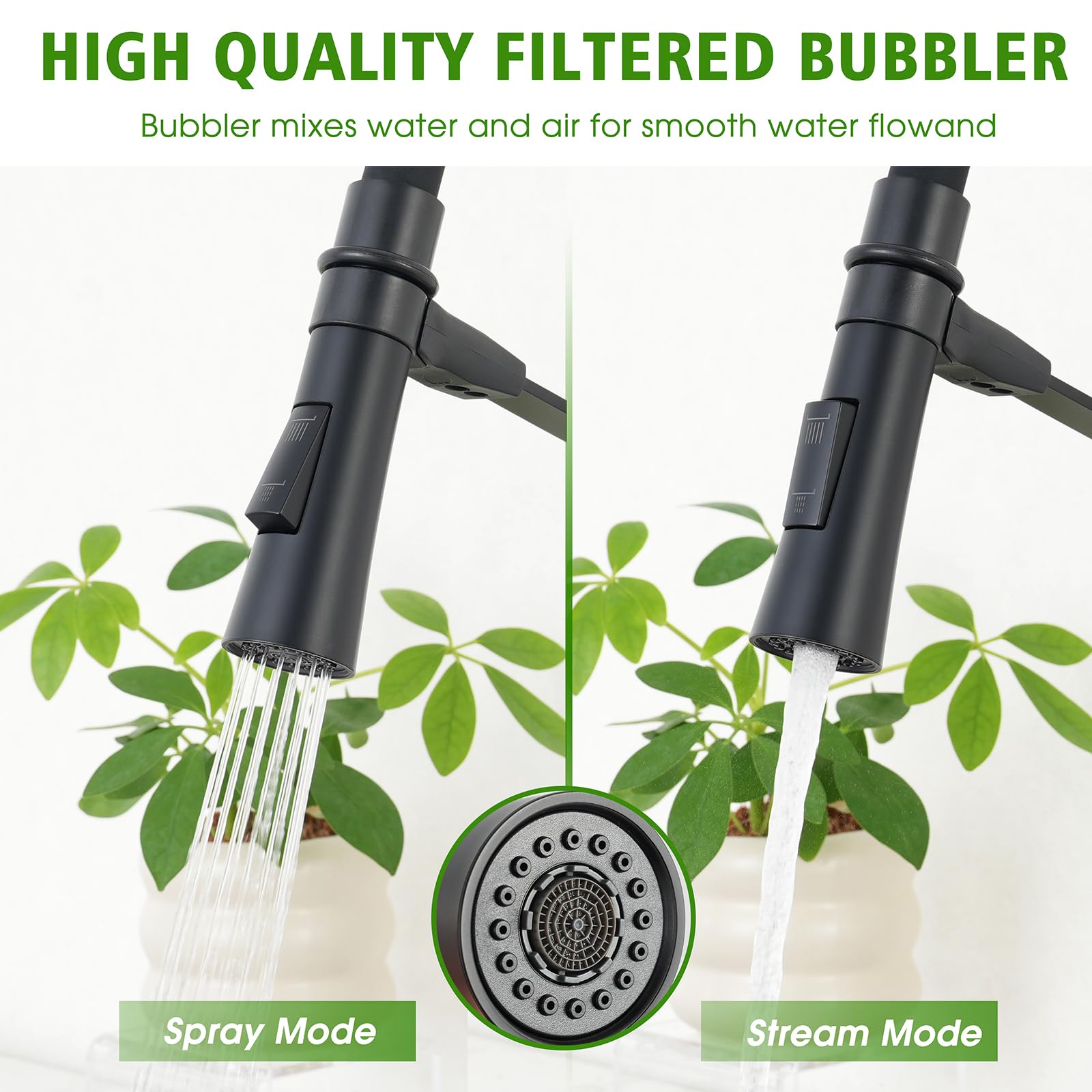 TRYWELL Kitchen Faucets with Side Sprayer Single Handle Pull Out Hose Magnetic Docking Faucet Stainless Steel Black Kitchen Sink Faucet Commercial Faucet (CW-118E-BK,Black)