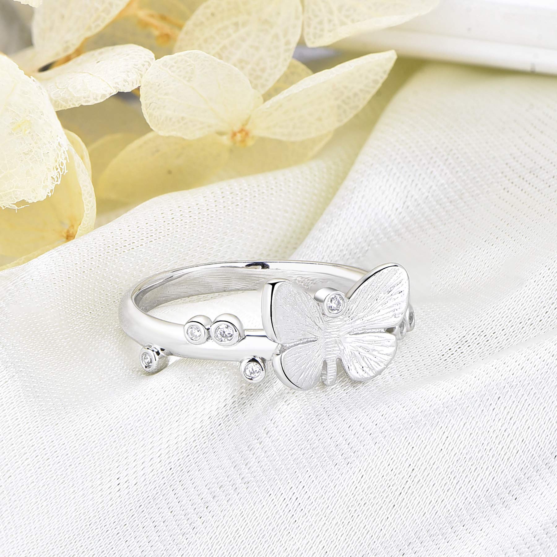 JO WISDOM Butterfly Ring,925 Sterling Silver Butterfly Jewelry for Mom Animal Statement Promise Engagement Wedding Ring for Women