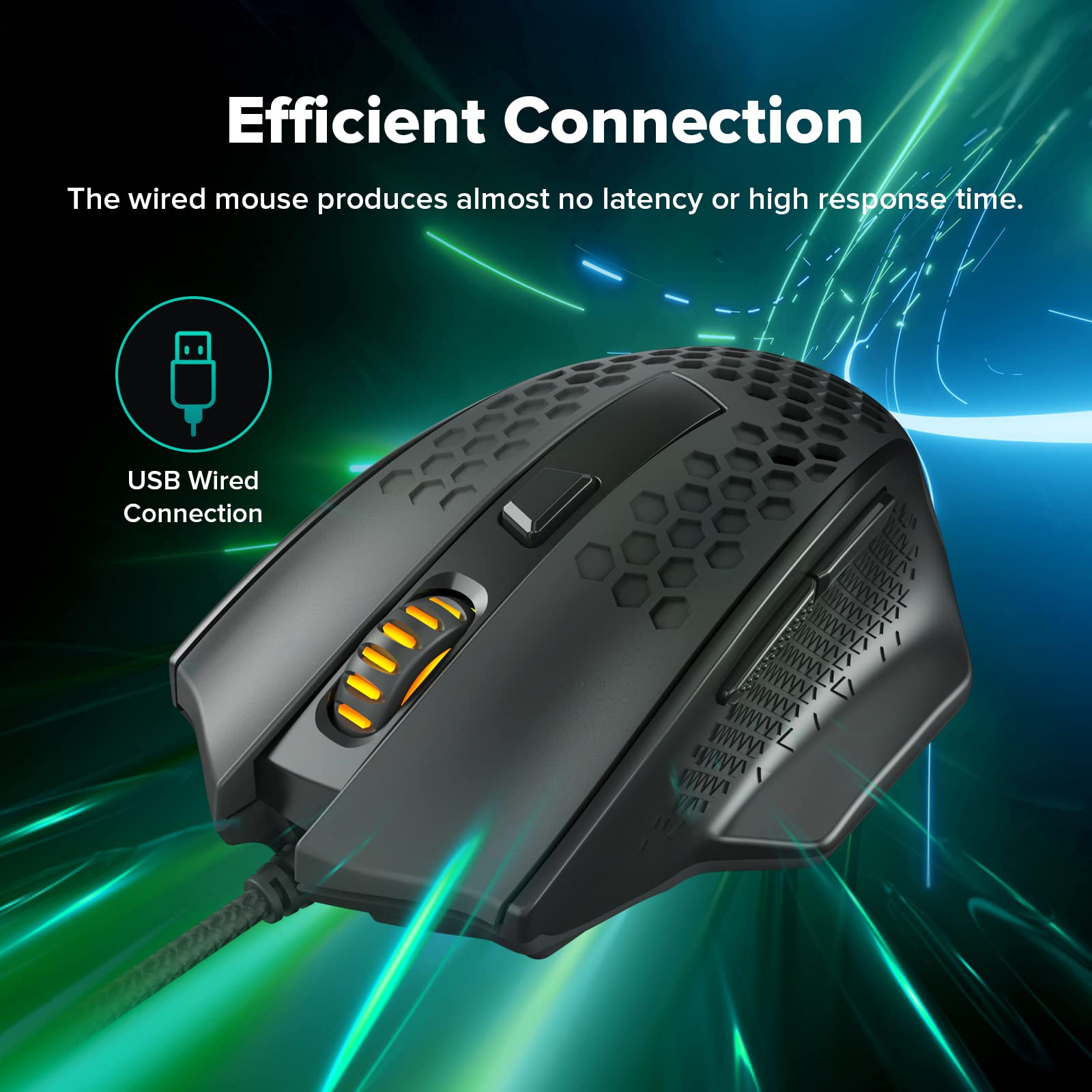 Redragon Gaming Mouse, 58g Ultra-Lightweight Mouse Gaming with 12400 DPI, Lightweight Honeycomb Wired PC Gaming Mice, 6 Programmable Buttons and Macro, Smooth Glide PTFE Feet, for PC, Laptop, Black