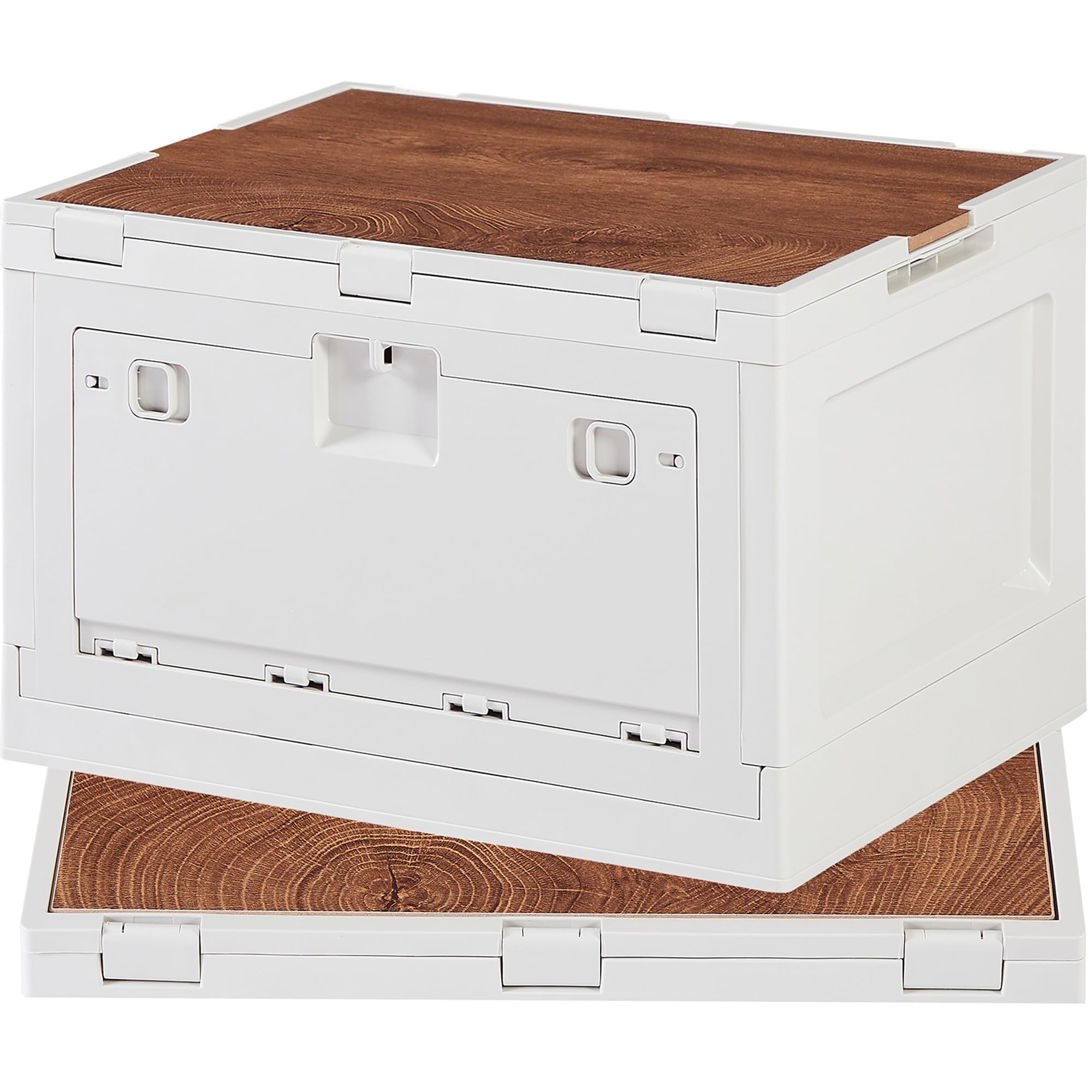 VECELO Collapsible Storage Bins with Lids, 55 Qt Large Foldable Plastic Box with Handles, Foldable Folding Camping Box with 2 Side Doors, Portable Storage Box for Camping, Outdoor/indoor, Beige