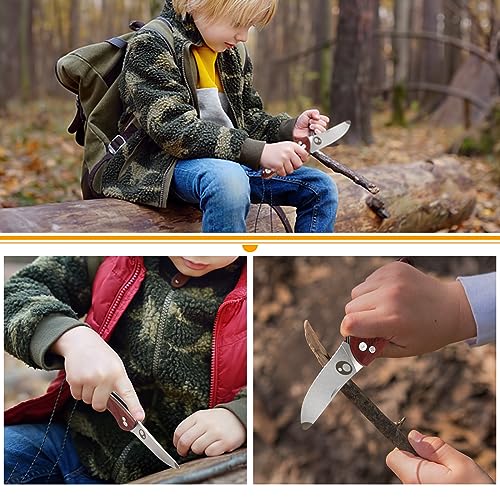ZLemma Kids Pocket Folding Knife with Safety Rounded Tip, Made Of Japanese Stainless Steel and Rosewood, Childrenās First Folding Knife With Sharp Blade