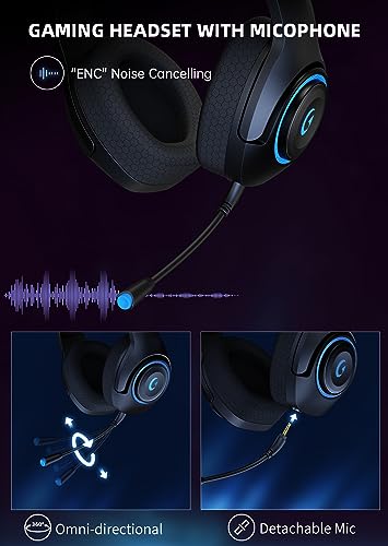 KAPEYDESI Wireless Gaming Headset, 2.4GHz USB Gaming Headphones for PS5, PS4,Switch,PC,Mac with Bluetooth 5.2, 40H Battery, ENC Noise Canceling Microphone(Cyan-Blue)