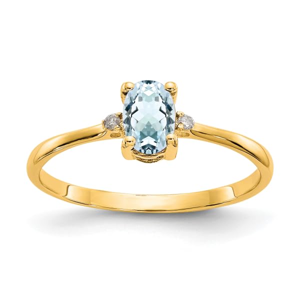 IceCarats 10K Yellow Gold Diamond Blue Aquamarine March Birthstone Ring size 6