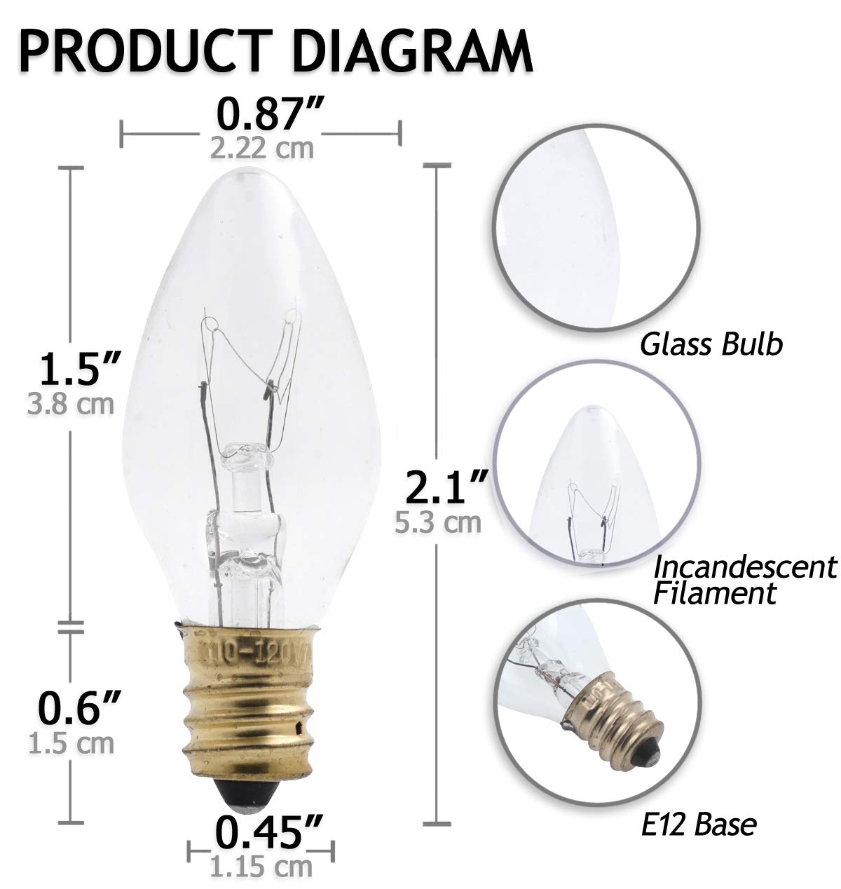 Mandala Crafts 7W 120v Night Light Bulbs Dimmable Himalayan Salt Lamp Bulbs - 12 C7 Bulbs E12 Small Bulbs for Christmas Village Light Bulbs Inflatable Light Bulb Replacement