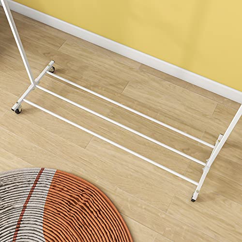 ZGEHCO Clothes Rack with Wheels and Storage,Free Standing Clothing Rack for Hanging Clothes with Shelves,Portable Rolling Metal Garment Rack Organizer,Drying Rack Clothing,Coat Hanger White