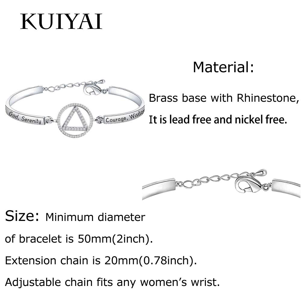 KUIYAI AA Recovery Bracelet Serenity Prayer Alcoholics Anonymous Jewelry Serenity Courage Wisdom Sobriety Gift (Silver Bracelet)