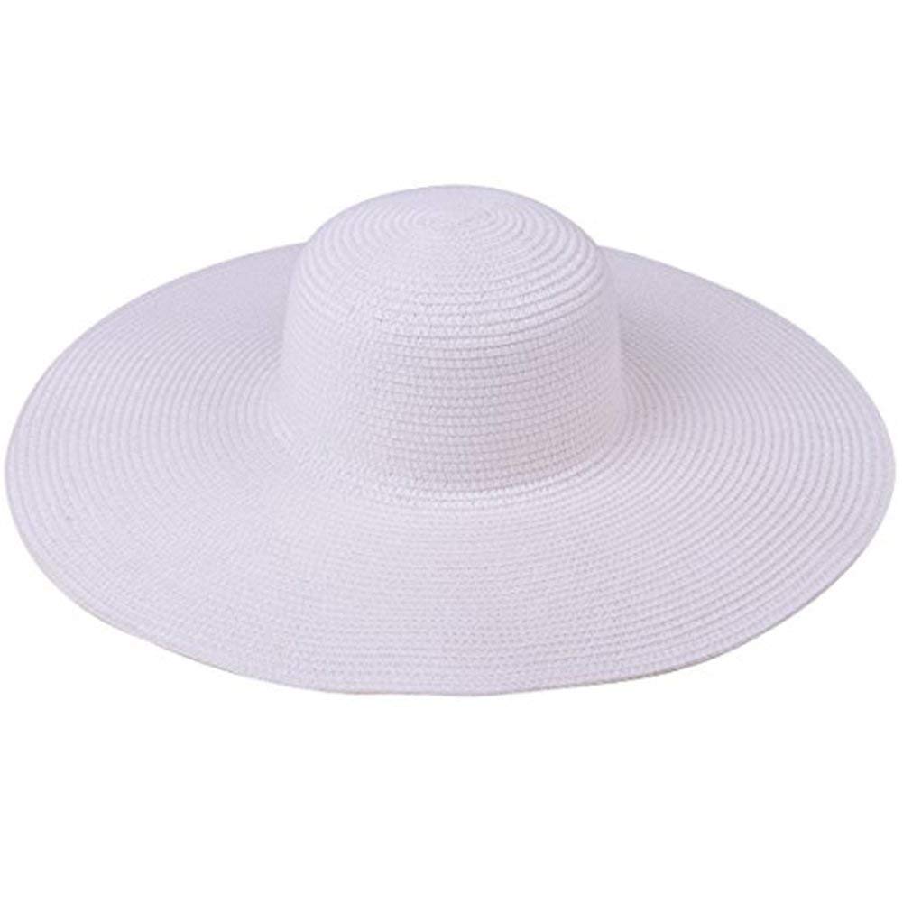 Itopfox Women's Beachwear Sun Hat Striped Straw Hat Floppy Big Brim Hat WT, White, One Size