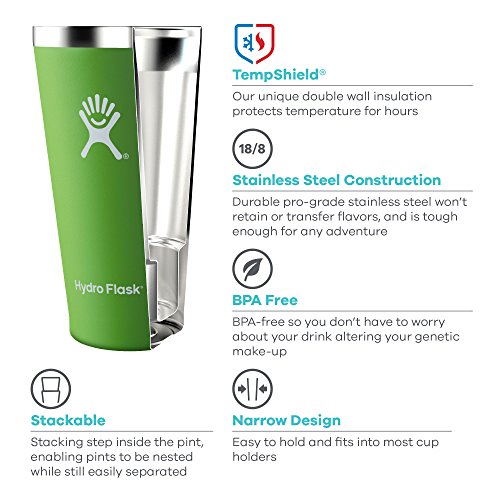 Hydro Flask 16 oz True Pint Cup for Beer or Cider - Stainless Steel & Vacuum Insulated - Stackable & Shatterproof - White