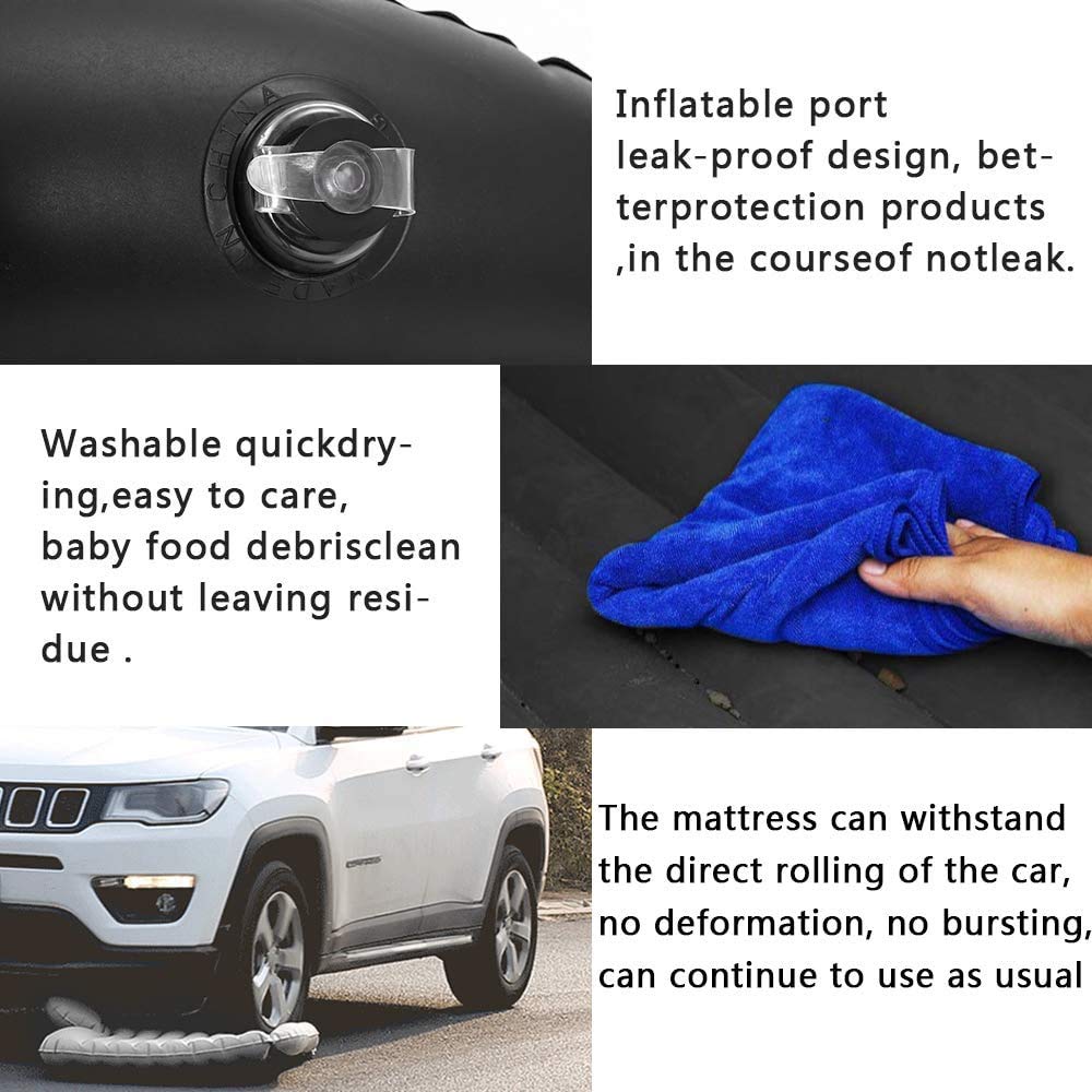 Luanoy Car Air Inflatable Bed Mattress, Portable PVC Flocking Car Travel Backseat for Vacation Camping with Two Pillows - Compatible with SUV MVP
