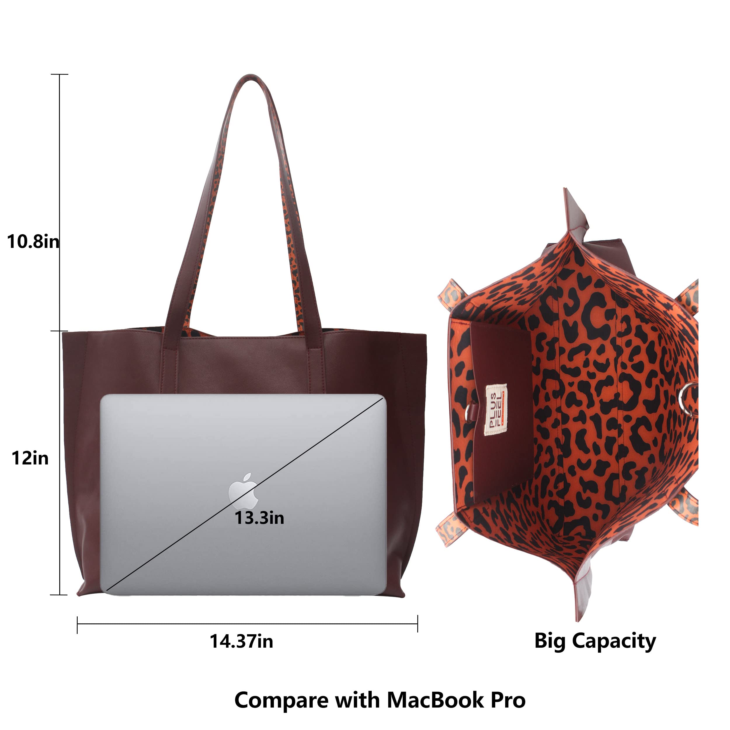 Plusfeel PU Leather Handbag for School, Travel Tote Bag for Women for Shopping, Work and Beach(Burgundy)