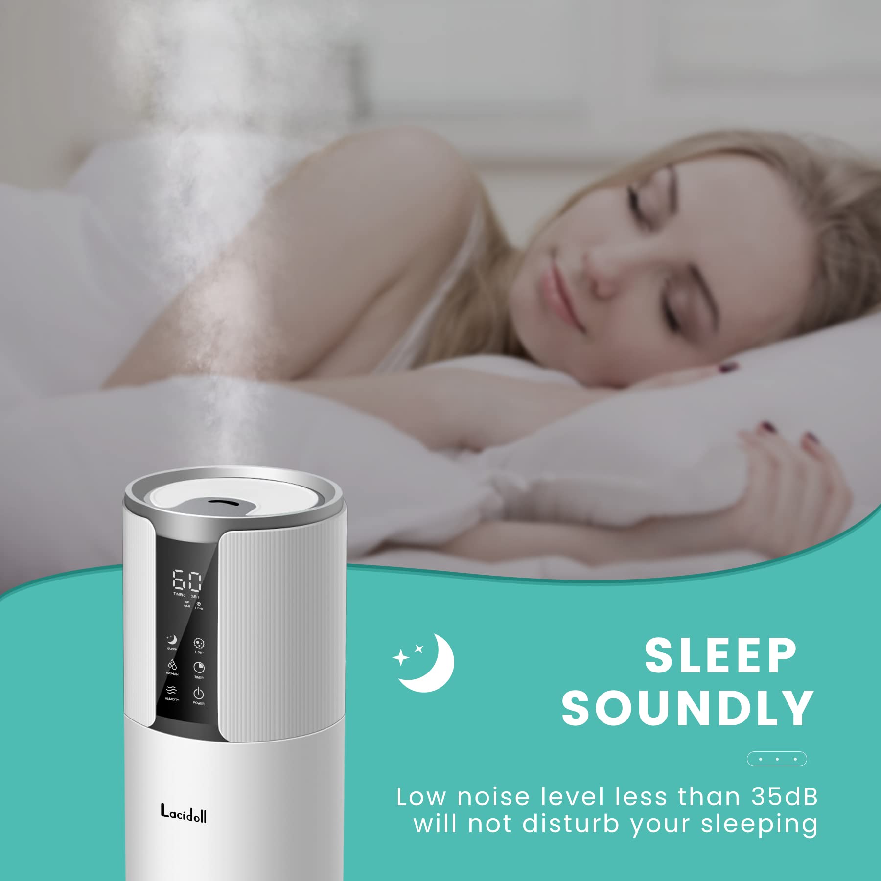LACIDOLL 2.1Gal 8L Top Fill Large Humidifiers for Bedroom Large Room - Cool Mist