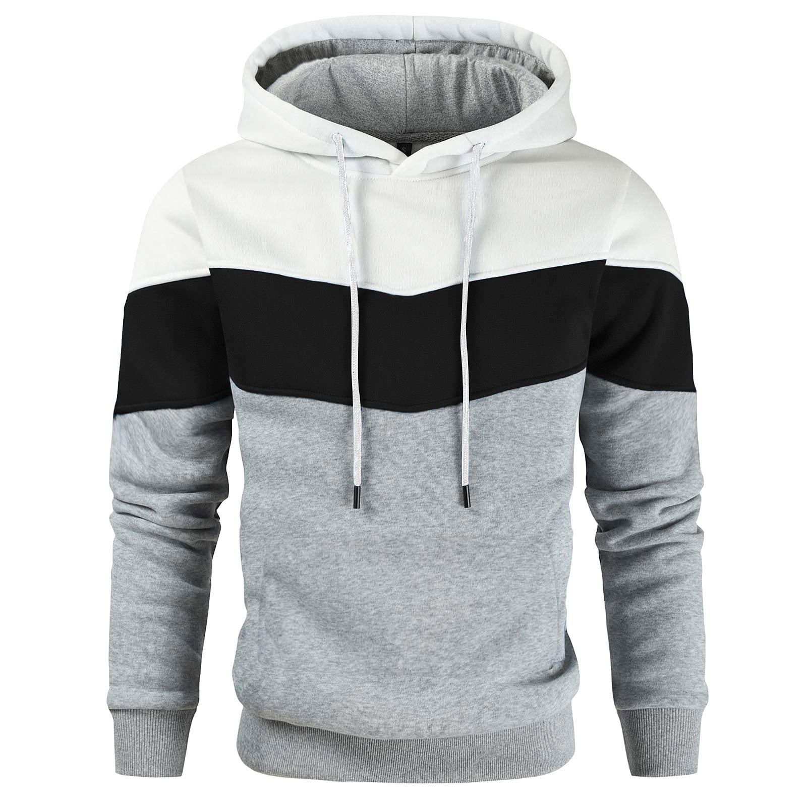 KouKou Mens Hoodies - Sweatshirt With Pocket Color Block Blend Fleece Drawstring Casual Athletic Hoodies For Men(Grey-2XL)