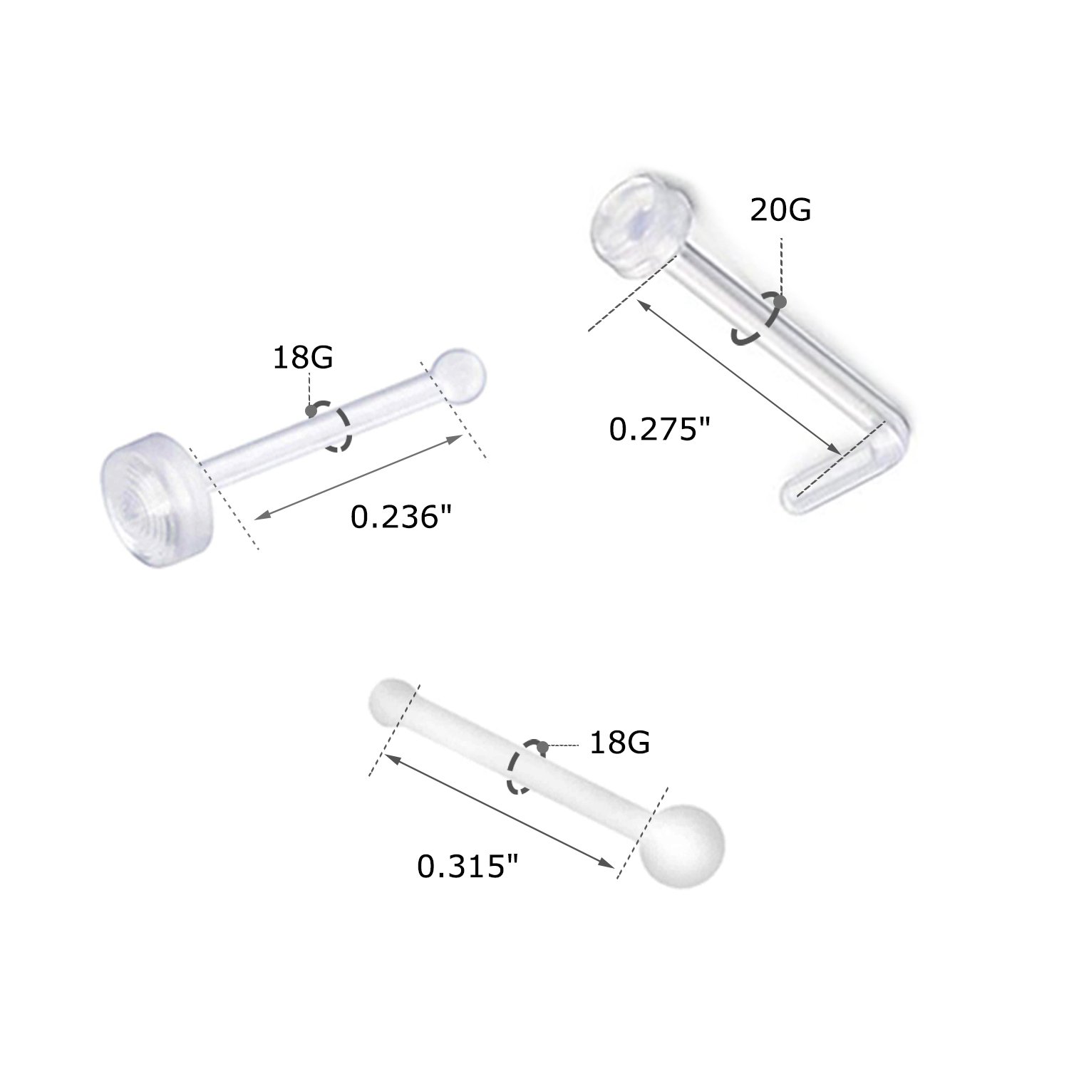 JFORYOU 18-20G Clear Acrylic Nose Ring Bioflex Stud Retainer Nose Piercing Body Jewelry for Men Women