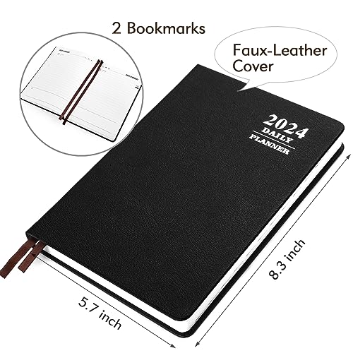KESOTE 2024 Daily Hourly Planner - One Page a Day, 2024 Diary Planner 5.7 x 8.3" Hardcover Monthly Planner Agenda 12 Month, A5 College Notebook Planner, Black