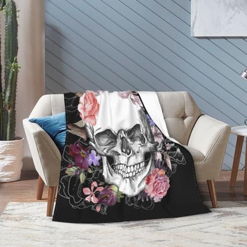 Skull Throw Blanket Soft Warm Cozy Winter Decorative Gothic Flannel Fleece Blankets for Living Room Farmhouse Couch Outdoor 60 X 50 inch