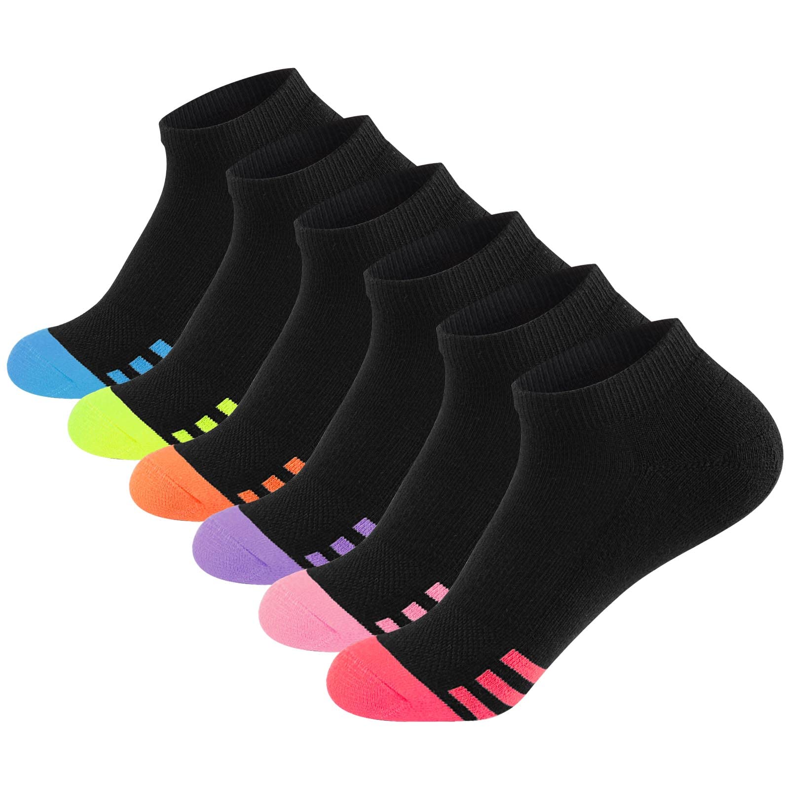JOYNÉE Womens Athletic Ankle Sports Running Low Cut Tab Cushioned Socks 6 Pack,Black,Sock Size 9-11