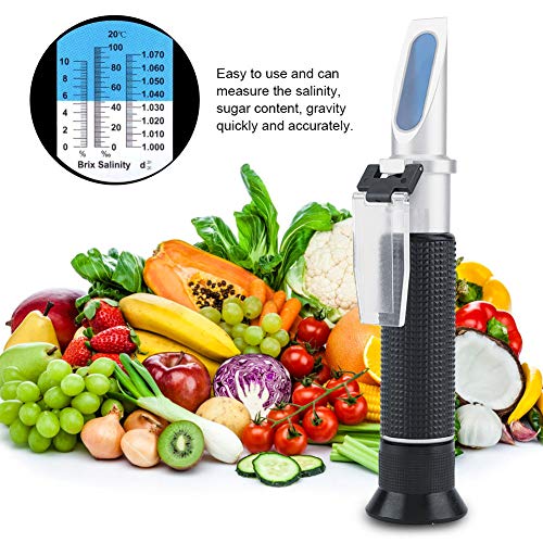 Refractometer,3 in 1 Brix Refractometer Salinometer, Portable Food Sugar Salinity Gravity Meter Tester for Measuring Sugar Content in Fruit, Honey, Maple Syrup and Other Sugary Drink, Refractomet