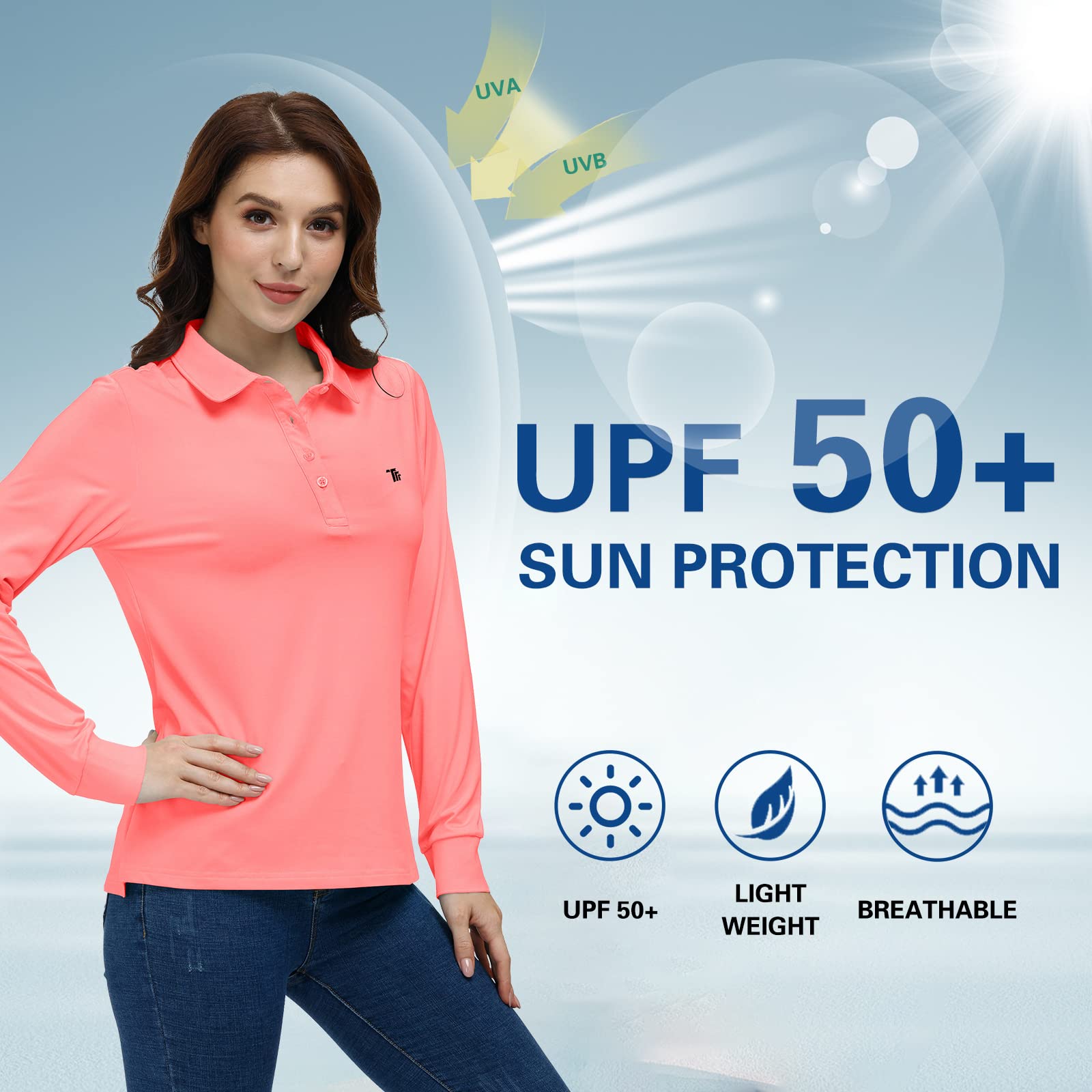 MoFiz Shirts for Women Long Sleeves Solid Golf T Shirts Running Hiking Shirts Shiny Green Medium