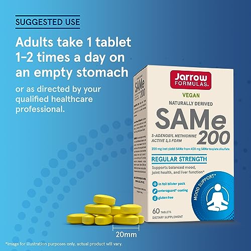 Jarrow Formulas Same 200 mg - 60 Tablets - Highest Concentration of Active S,S Form - Supports Joint Health, Liver Function, Brain Metabolism & Antioxidant Defense - 60 Servings
