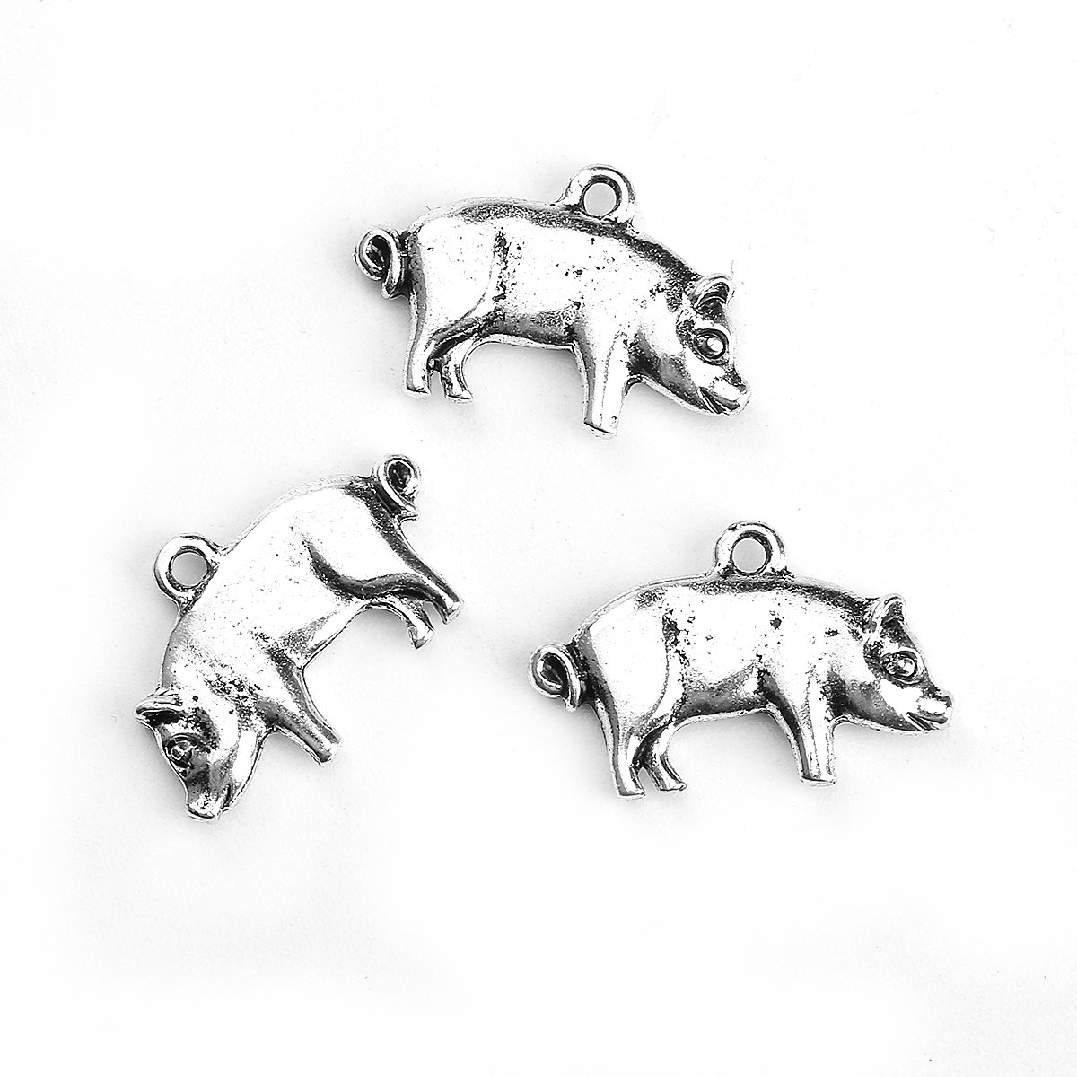 JGFinds Farming Charm Pendants 50 Pack, Silver Tone On the Farm (30 Pig and 20 Goat)