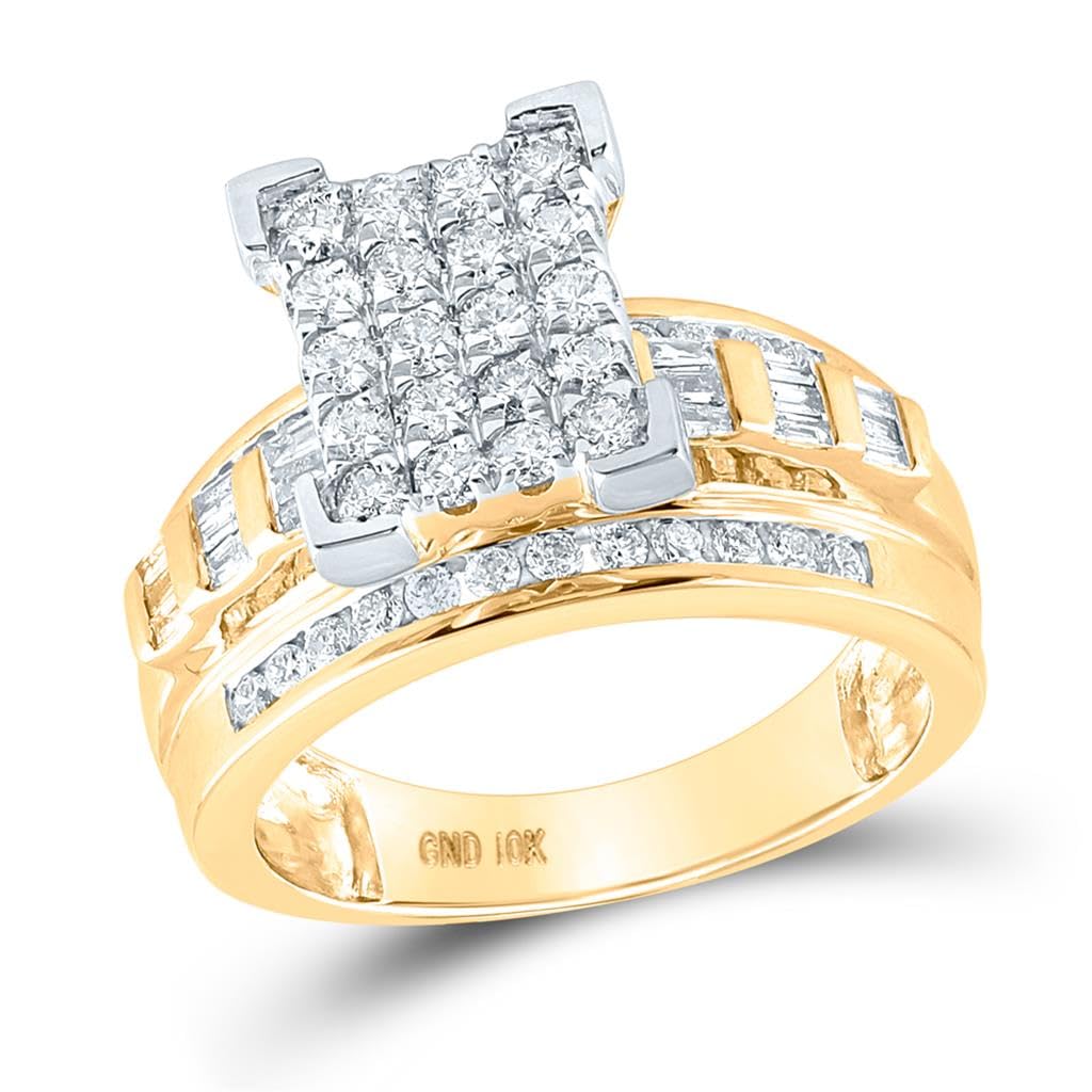 Jewels By Lux 10kt Yellow Gold Womens Round Diamond Cinderella Cluster Bridal Wedding Engagement Ring 1.00 Cttw Ring Size 10.5