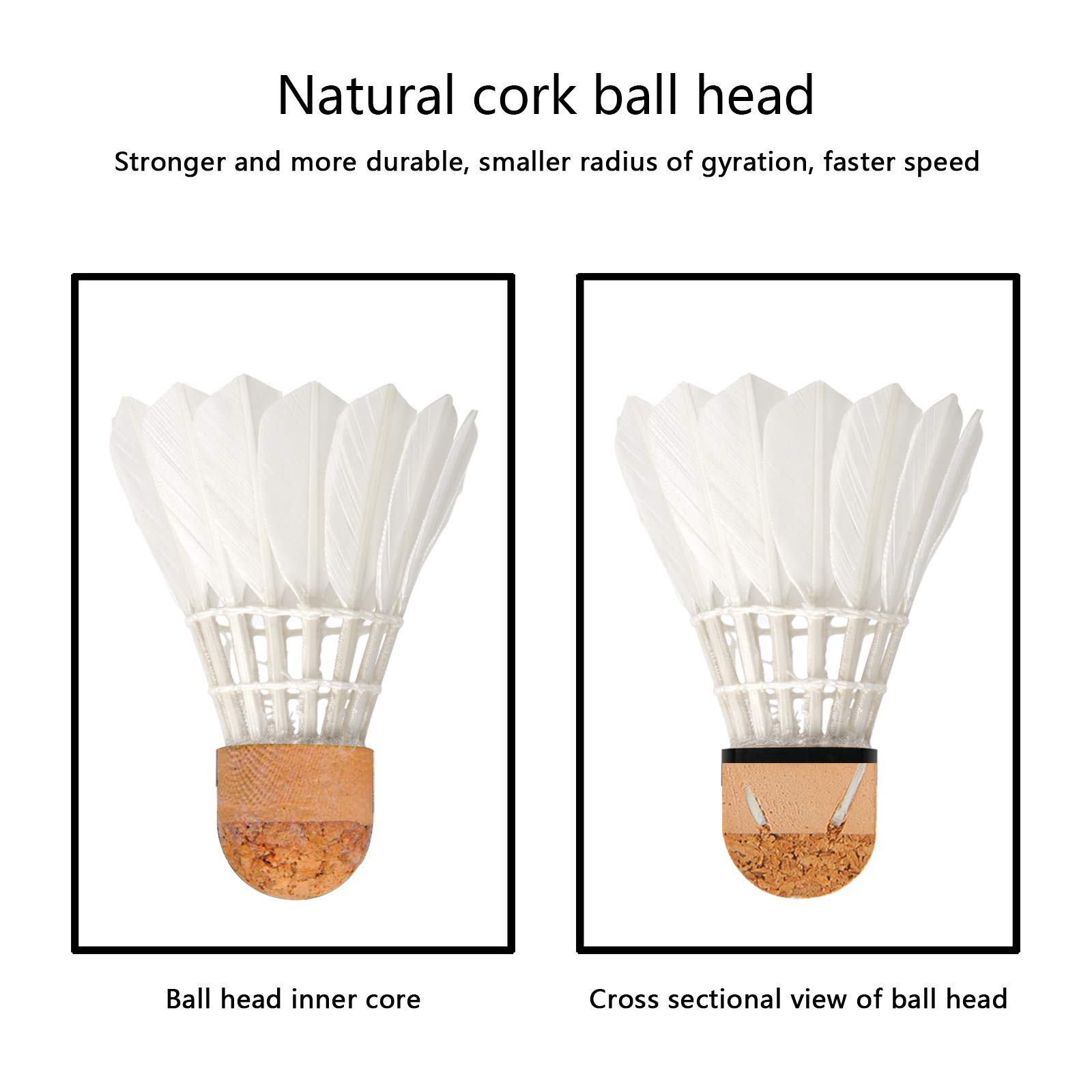KEVENZ Goose Feather Badminton Shuttlecocks with Great Stability and Durability, High Speed Badminton Birdies-12PK (White-K1)