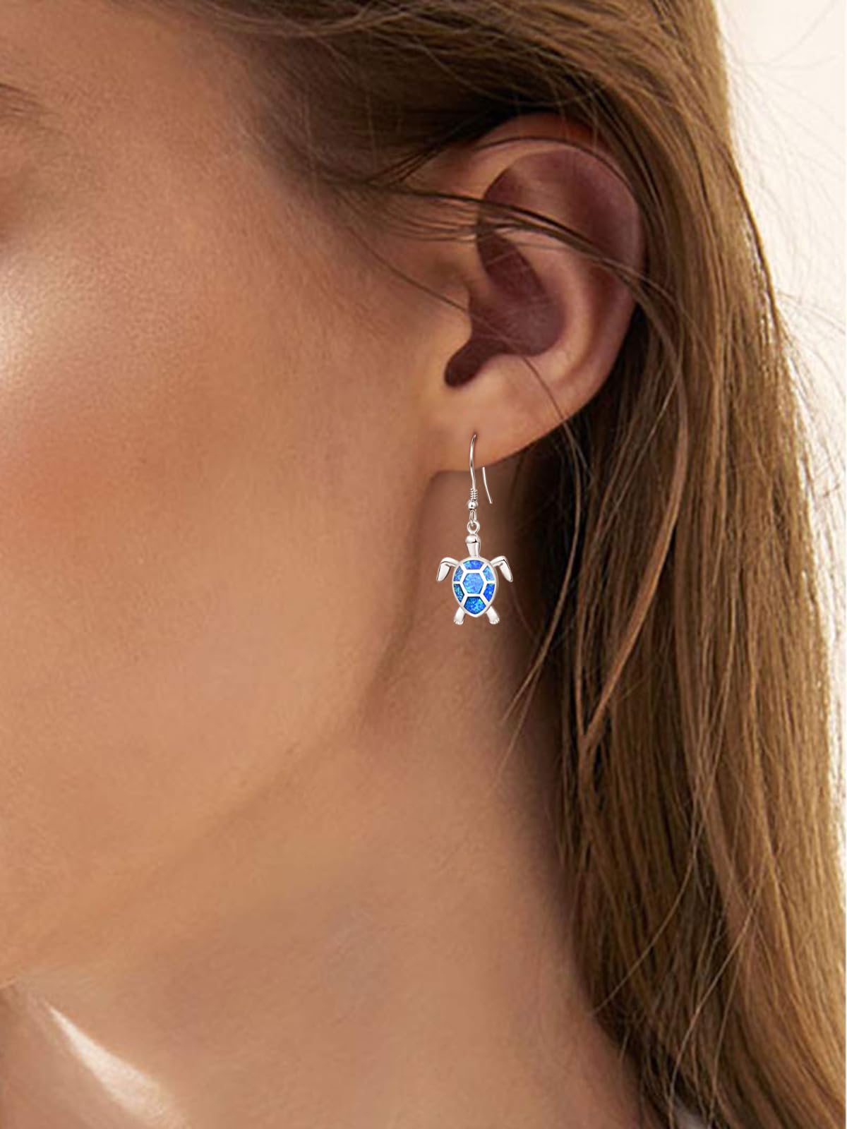 KINGWHYTE Turtle Dangle Earrings 925 Sterling Silver Animal Earrings Hawaiian Blue Opal Earrings Jewelry Gifts for Women