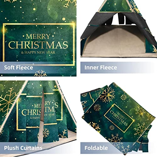 Y-DSIWX Guinea Pig Hideout House Bed, Golden Christmas Snowflakes Green Background Rabbit Cave, Squirrel Chinchilla Hamster Hedgehog Nest Cage